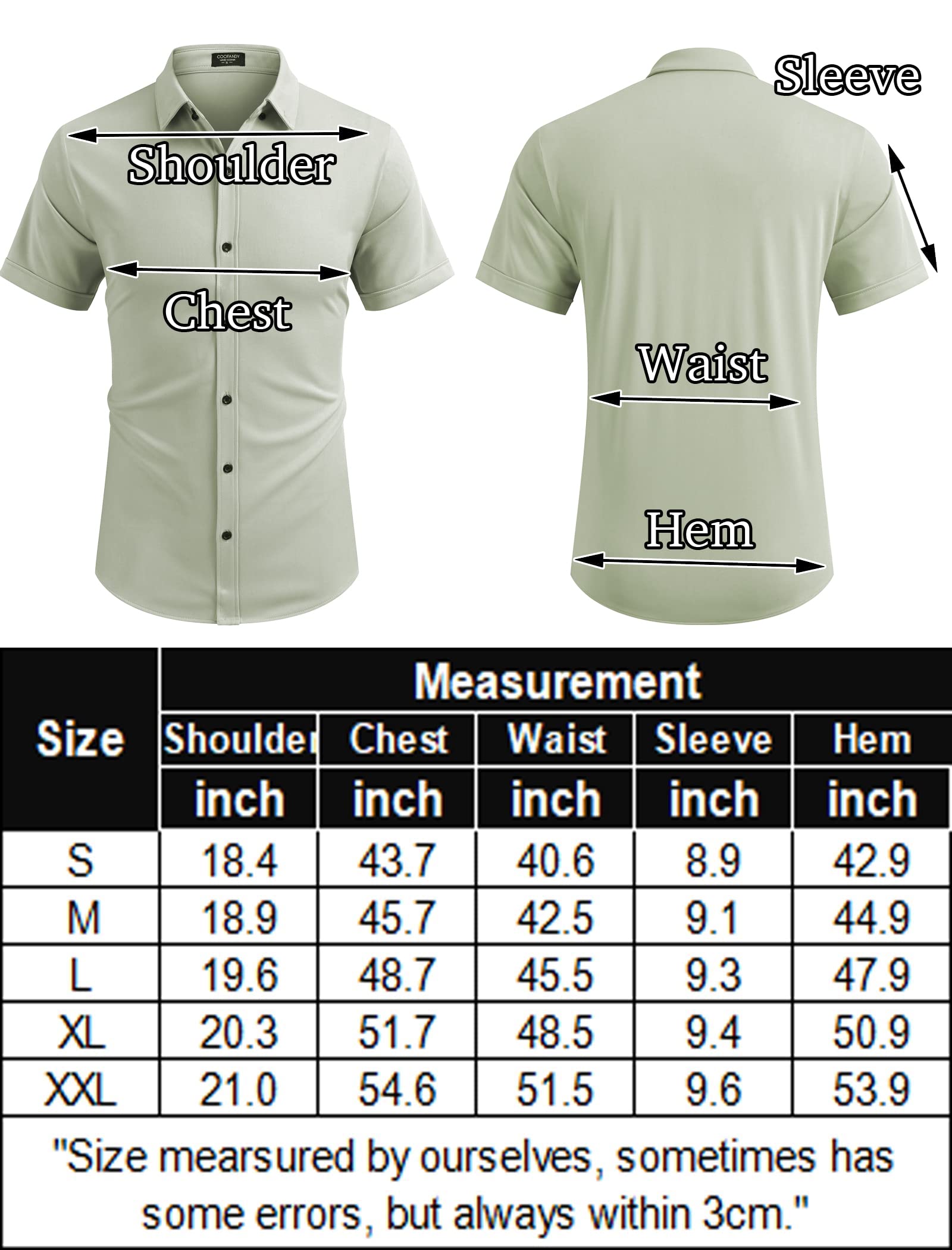 COOFANDY Men's Summer Untucked Stretch Shirt Casual Button Down Short Sleeve Muscle Shirts Light Green