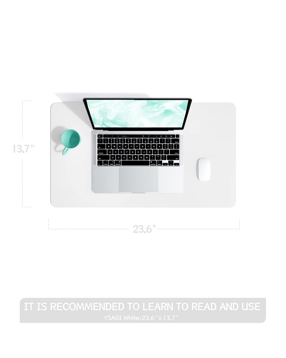 YSAGi Non-Slip Leather Desk Pad, Waterproof Laptop Computer Desk Keyboard Mat, Table Protector Blotter Mat, Large Mouse Pad for Office/Work/Home/Decor(White, 23.6" x 13.7")