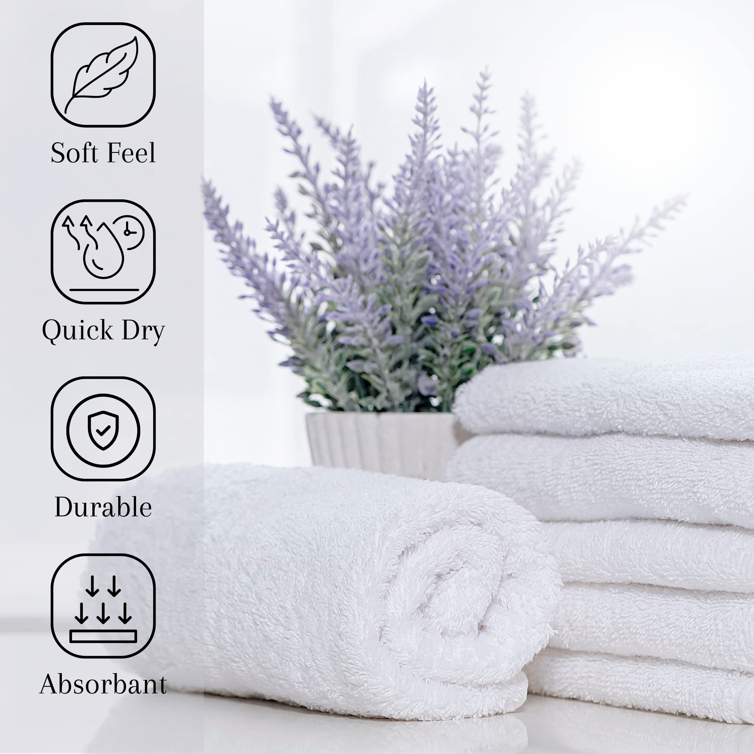 GOLD TEXTILES Premium Washcloths Towel Set (48 Pack, White, 12x12 Inches) Multi-Purpose Soft, Machine Washable Sports & Workout Towels (Pack of 48-12x12)