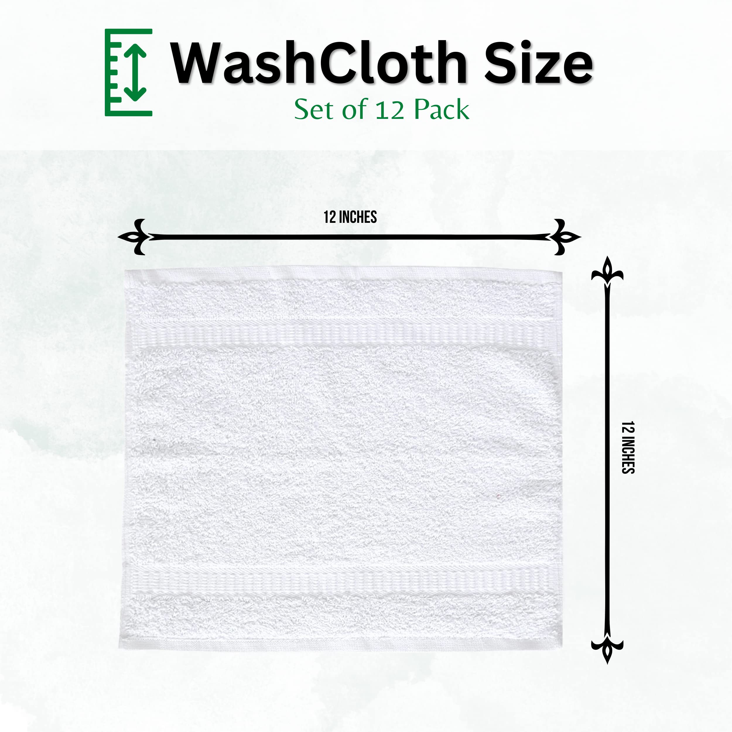 GOLD TEXTILES Premium Washcloths Towel Set (48 Pack, White, 12x12 Inches) Multi-Purpose Soft, Machine Washable Sports & Workout Towels (Pack of 48-12x12)