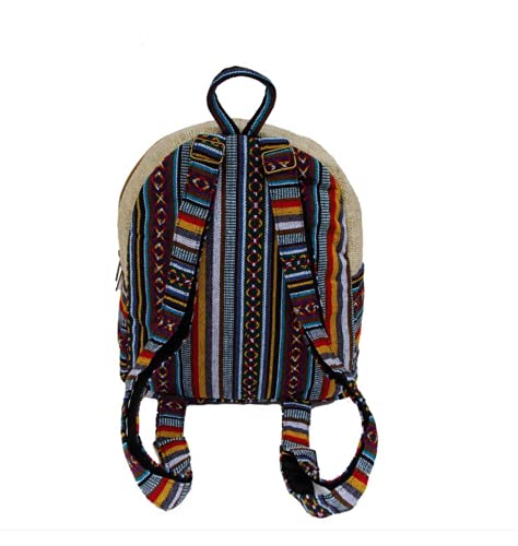 Himalayan Fashion Handmade Hemp Mini Backpack - Multicolor Backpack | Bohemian Hippie Backpack, Beige, Small