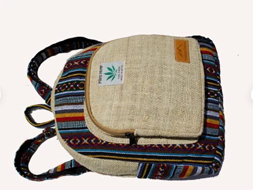 Himalayan Fashion Handmade Hemp Mini Backpack - Multicolor Backpack | Bohemian Hippie Backpack, Beige, Small