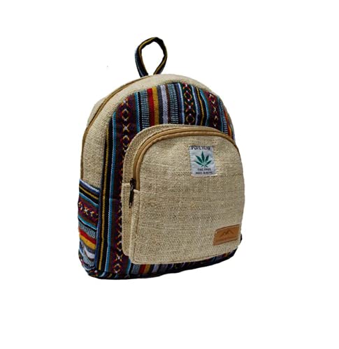 Himalayan Fashion Handmade Hemp Mini Backpack - Multicolor Backpack | Bohemian Hippie Backpack, Beige, Small