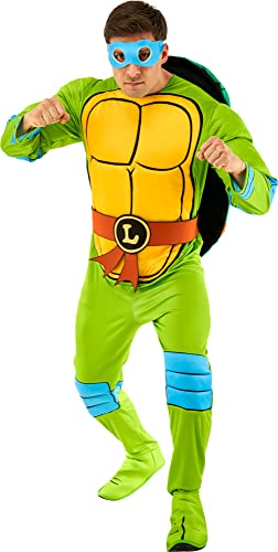 Rubies Men's Teenage Mutant Ninja Turtles Deluxe Leonardo Costume Jumpsuit, Shell, and Eye-Mask, As Shown, Medium
