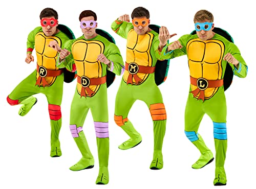 Rubies Men's Teenage Mutant Ninja Turtles Deluxe Michelangelo Costume Jumpsuit, Shell, and Eye-Mask, As Shown, X-Large