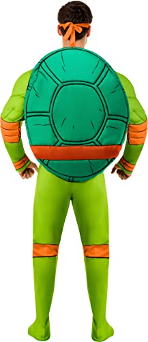 Rubies Men's Teenage Mutant Ninja Turtles Deluxe Michelangelo Costume Jumpsuit, Shell, and Eye-Mask, As Shown, X-Large