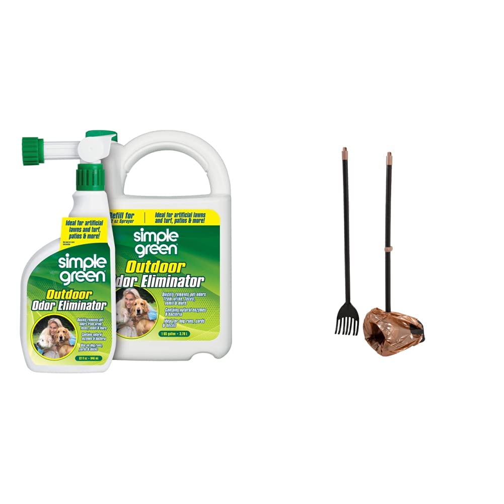 Simple Green Outdoor Odor Eliminator for Pets + Arm & Hammer Pooper Scooper Swivel Bin & Rake Dog Poop Scooper