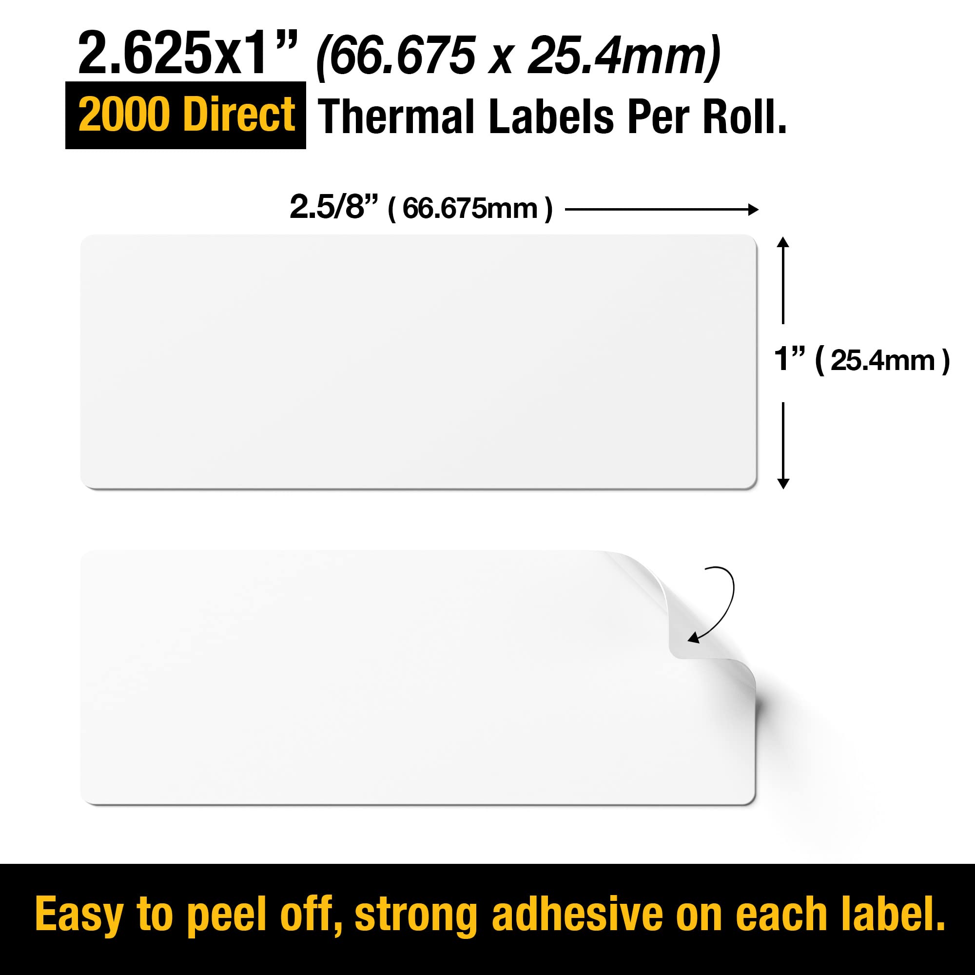 Jumuk Supplies 2 5/8" X 1” Direct Thermal Labels 2000 Per Roll Perforated Sticker for Barcode Shipping Labels Desktop Label Printers for Multipurpose Shipping Address (1 Roll (2000 Labels))