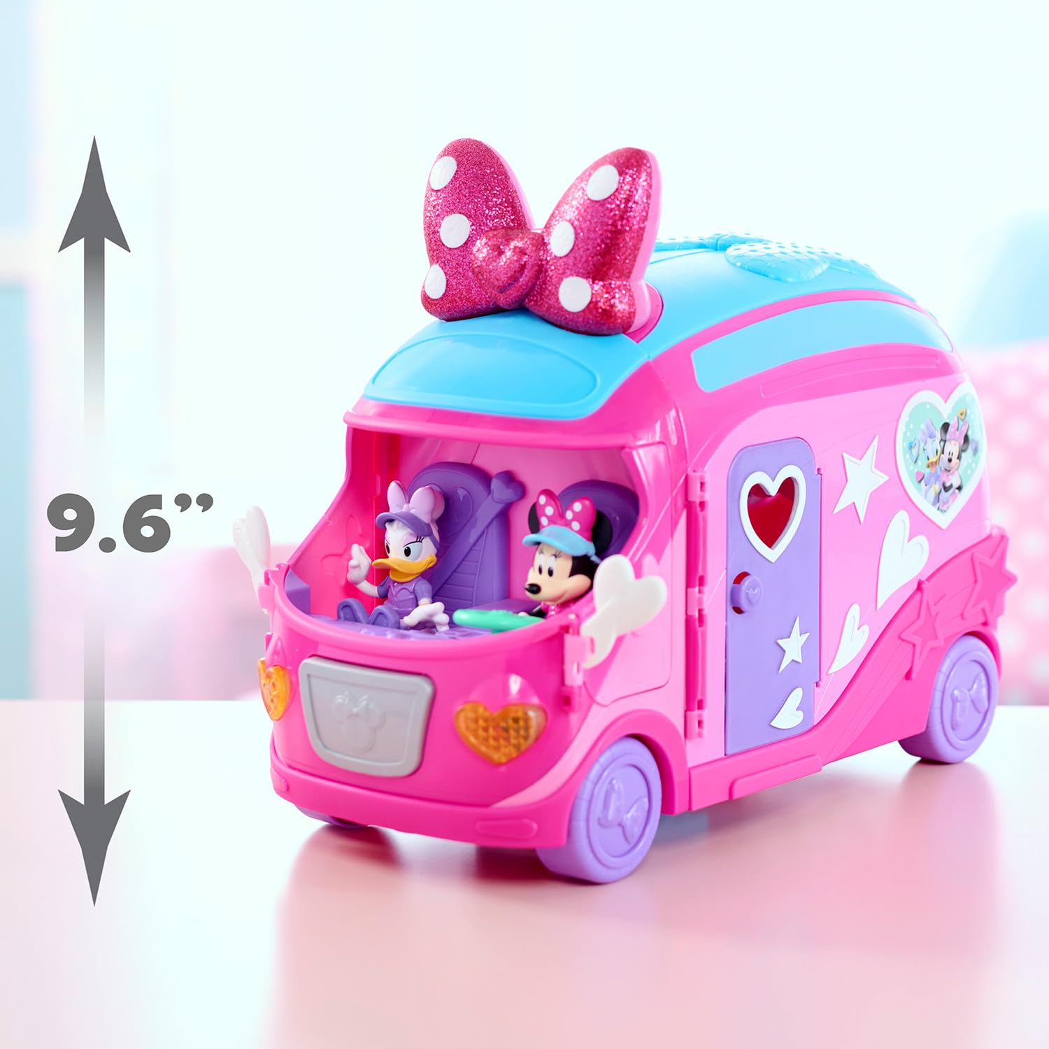 Disney Junior Minnie Mouse Bows-A-Glow Rolling Glamper 13-piece Figures and Playset, Kids Toys for Ages 3 Up, Amazon Exclusive by Just Play