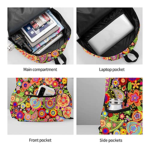 FeHuew 17 Inch Backpack Colorful Seamless Paisley Laptop Backpack School Bookbag Shoulder Bag Casual Daypack
