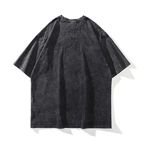 Aelfric Eden Men’s Washed Doberman Graphic Tee T-Shirts Oversized Letter Graphic Print Elements Short Sleeve Crewneck Tee