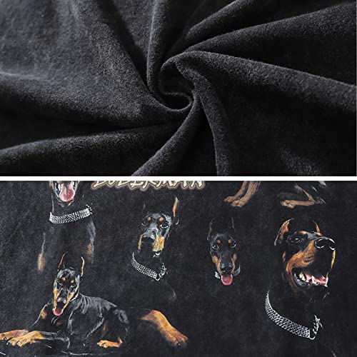 Aelfric Eden Men’s Washed Doberman Graphic Tee T-Shirts Oversized Letter Graphic Print Elements Short Sleeve Crewneck Tee