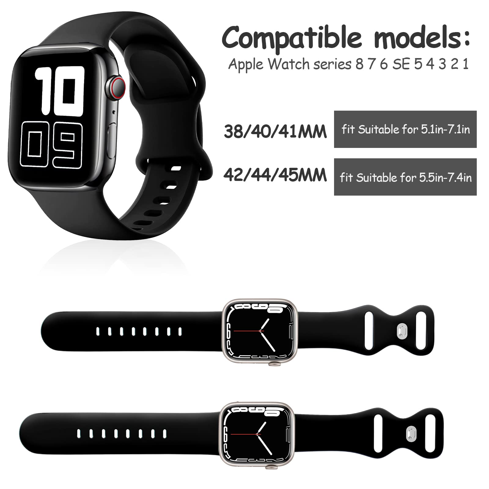 3 Pack Silicone Strap Compatible with Kids Apple Watch Band, Soft Sport Replacement Bands for iWatch Series10 9 8 7 6 5 4 3 2 1 SE 38mm 40mm 41mm 42mm, Boy Girl Small Wrists-Black+NavyBlue+SkyBlue
