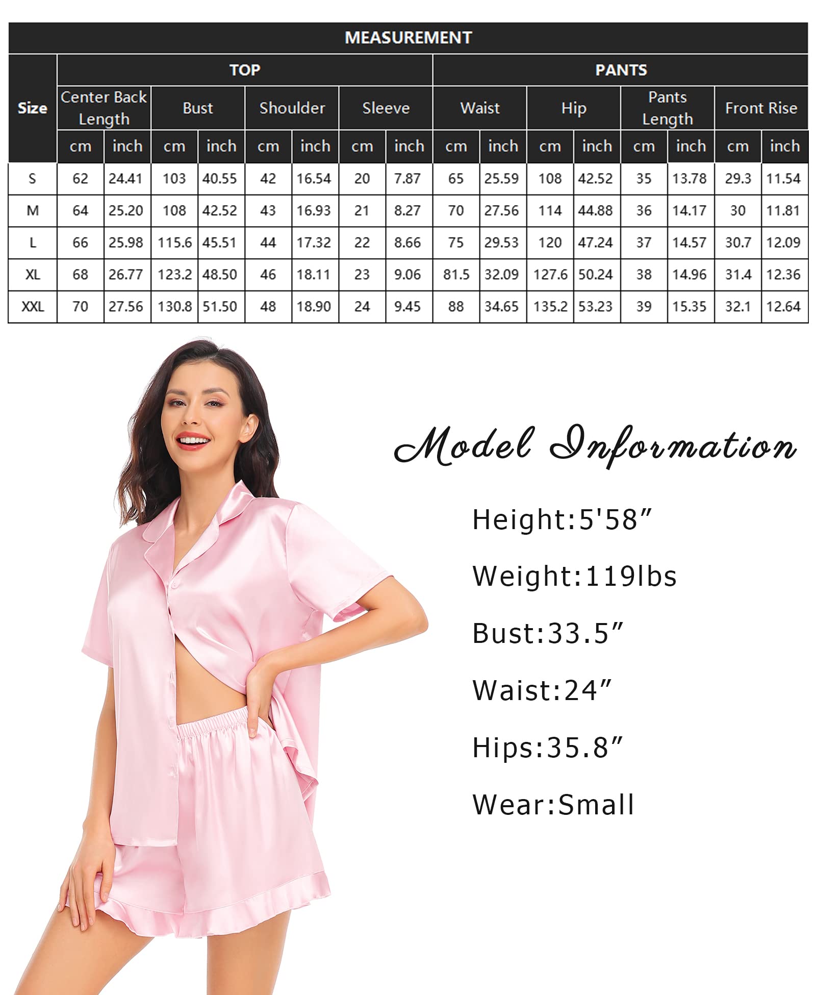 SWOMOG Womens Silk Pajamas Short Sleeve Sleepwear Soft Satin Button Down Loungewear 2 Piece PJs Shorts Set Pink
