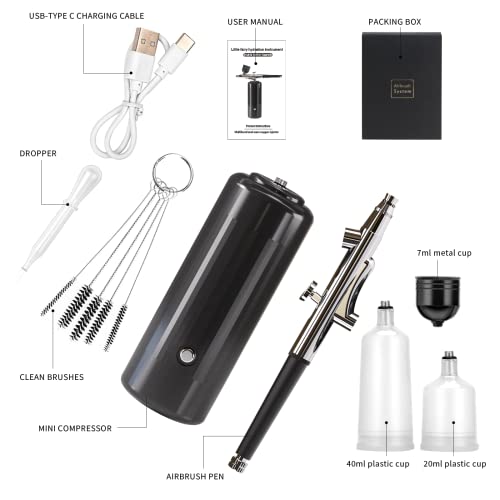 Airbrush Kit with Compressor kit 32PSI Cordless Airbrush Rechargeable Portable Dual Action Barber Airbrush Compressor, Air Brush for Painting, Model, Nail, Makeup, Barber. (Black)……