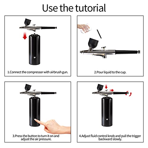 Airbrush Kit with Compressor kit 32PSI Cordless Airbrush Rechargeable Portable Dual Action Barber Airbrush Compressor, Air Brush for Painting, Model, Nail, Makeup, Barber. (Black)……