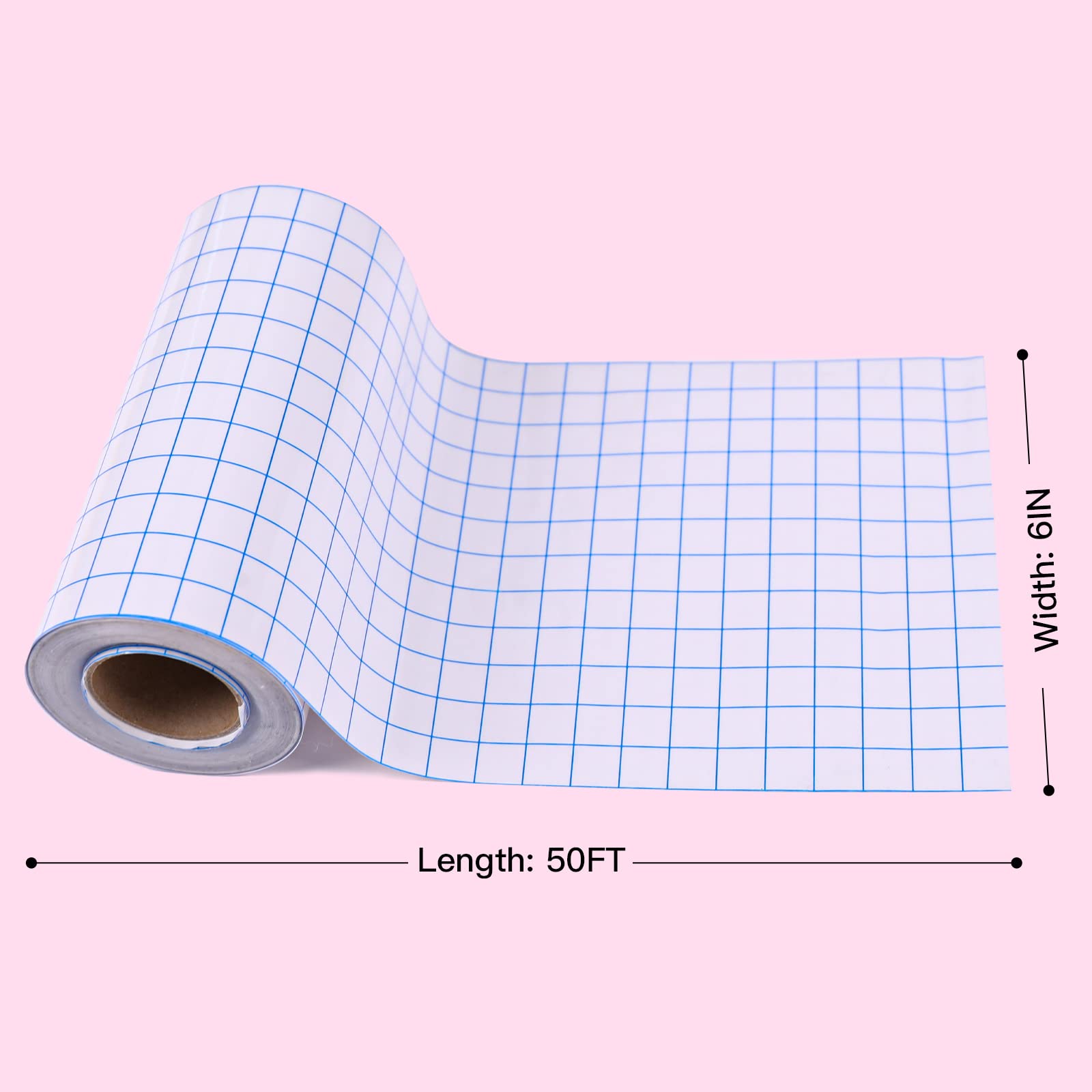 HTVRONT Transfer Tape for Vinyl - 6" x 50 FT Blue Alignment Grid Clear Transfer Paper - Application Vinyl Transfer Tape Roll for Self Adhesive Vinyl for Signs Stickers Decals Walls Doors & Windows
