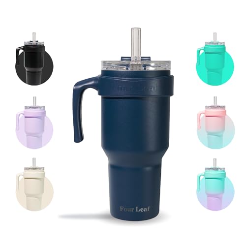 Four Leaf TrustyMate – 100% Leak Proof 40 Oz Tumbler with Handle and Built-In Straw Lid – Insulated Leak Proof Stainless Steel Tumbler