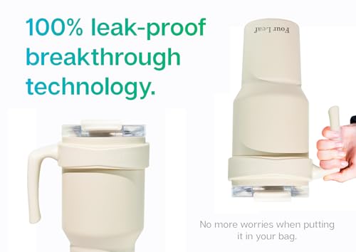 Four Leaf TrustyMate β 100% Leak Proof 40 Oz Tumbler with Handle and Built-In Straw Lid β Insulated Leak Proof Stainless Steel Tumbler