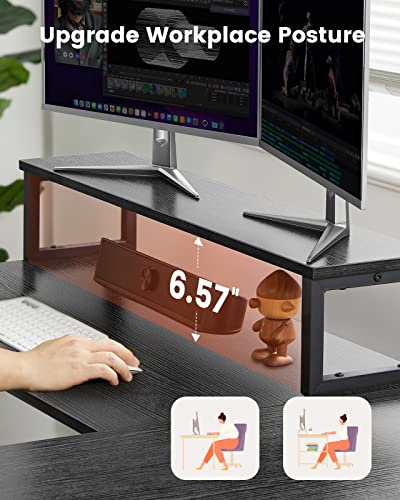 ErGear L Shaped Computer Desk with USB Charging Port and Power Outlet, 55 inch Corner Desk with Storage Shelves, 2 Person Long Gaming Table Modern Home Office Desk