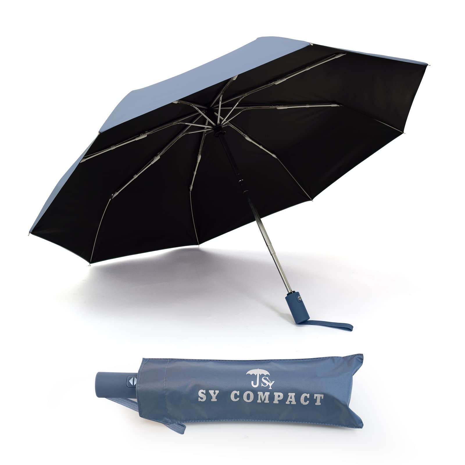 SY COMPACT Umbrella Automatic Travel Waterproof Light Folding Umbrellas Easy Carry for Women and Men (Blue)