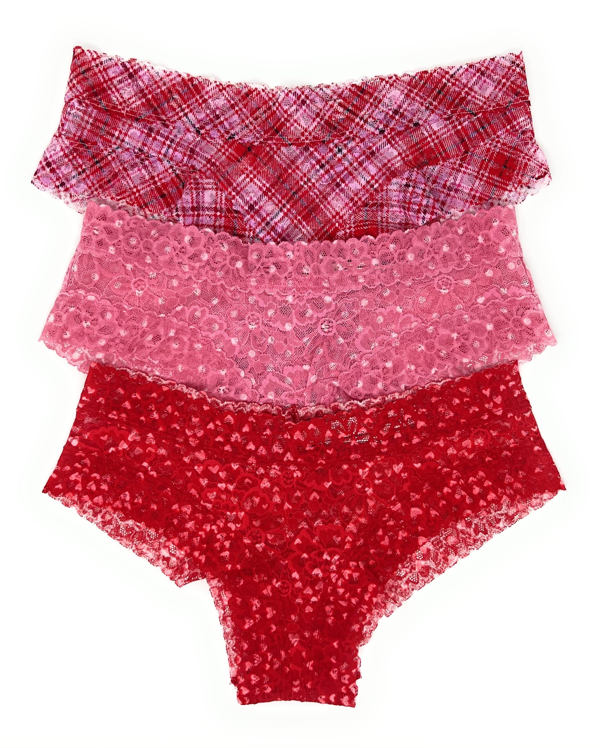 Victoria's Secret The Lacie Cheeky Panty Set of 3 Medium Red Pink Plaid / Pink Polka Dot / Red Mini Hearts