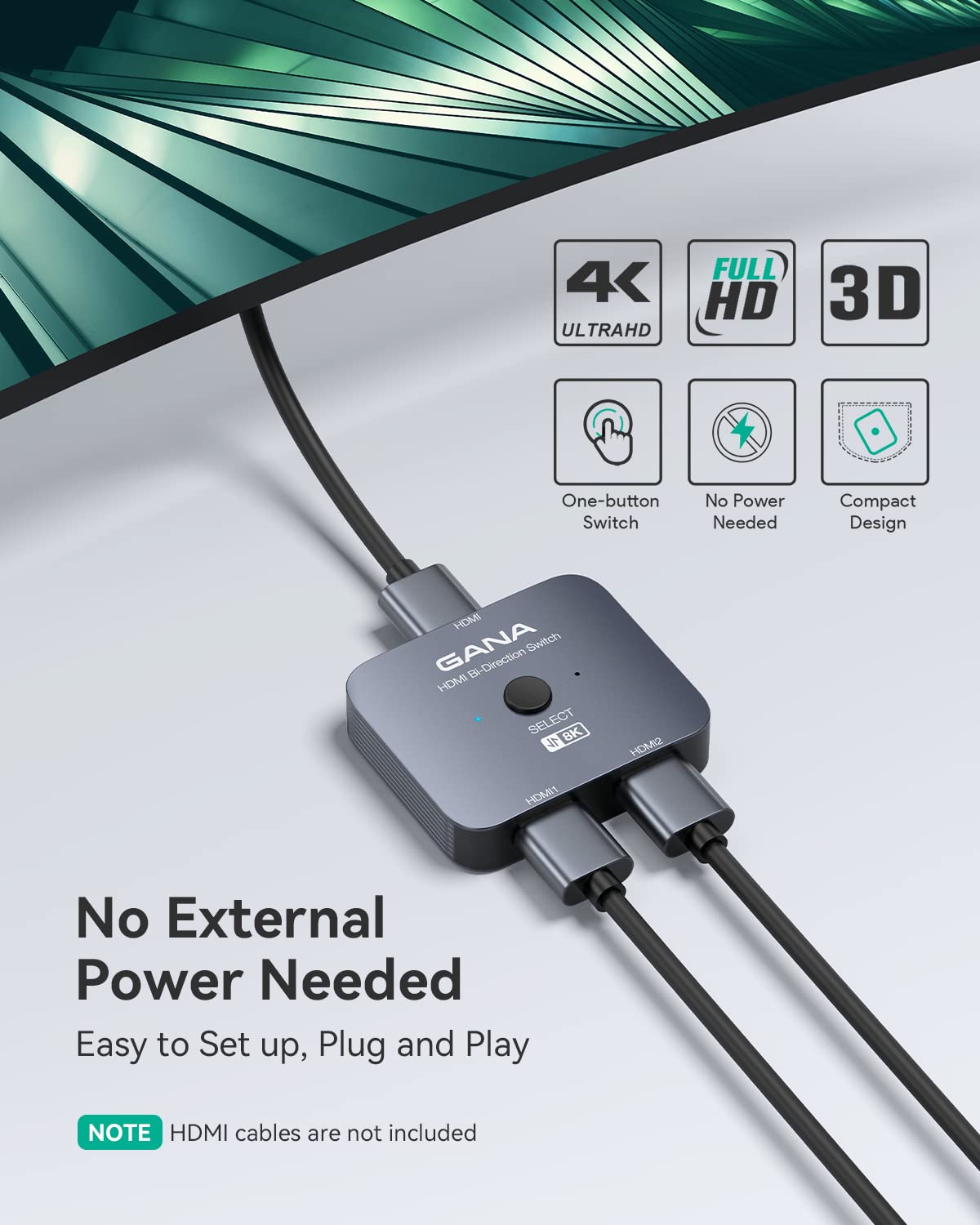 GANA HDMI 2.1 Switch, 8K HDMI Switcher Splitter Bi-Directional 2 in 1 Out, 4K@120Hz,8K@60Hz, 48Gbps Aluminum Ultra HD HDMI Hub Compatible with PS5/4,Xbox,Roku,Apple TV,Fire Stick