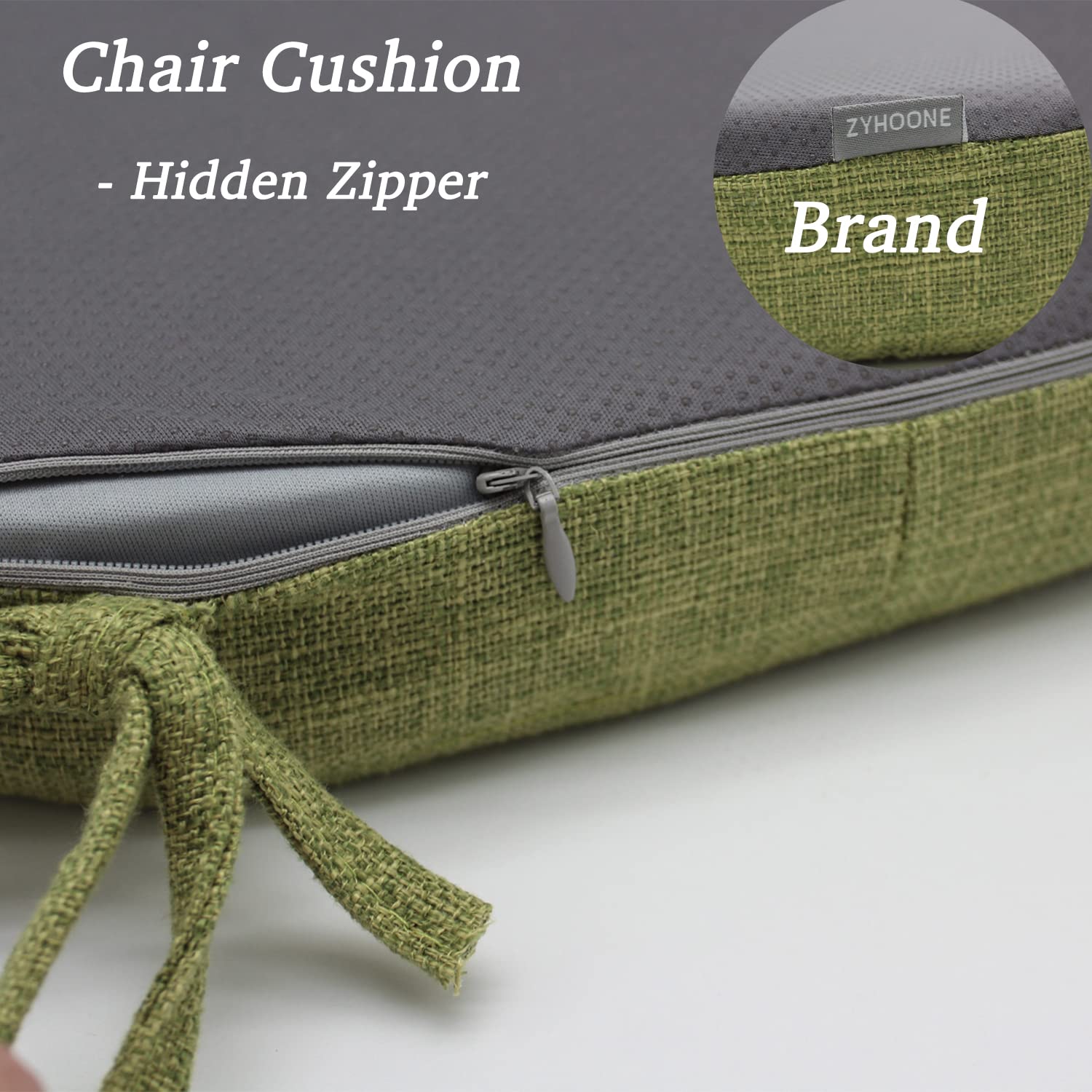 ZYHOONE Chair Pads with Ties for Dining Chairs - Indoor Kitchen Room No Slip Seat Cushion Pad with Machine Washable Cover [14.5 X 15.5 X 2 Inches] - Green