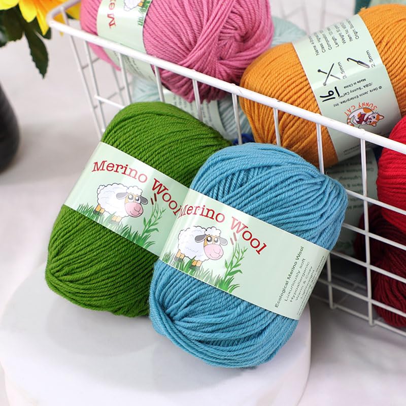 Sunny Cat 100% Pure Merino Wool Yarn for Knitting – 6pcs Merino Wool Yarn for Knitting and Crocheting – 1.8oz(10.8oz) Wool Skeins – Light/DK Weight –130yrds (780yrds Total) (07 Deep Red)