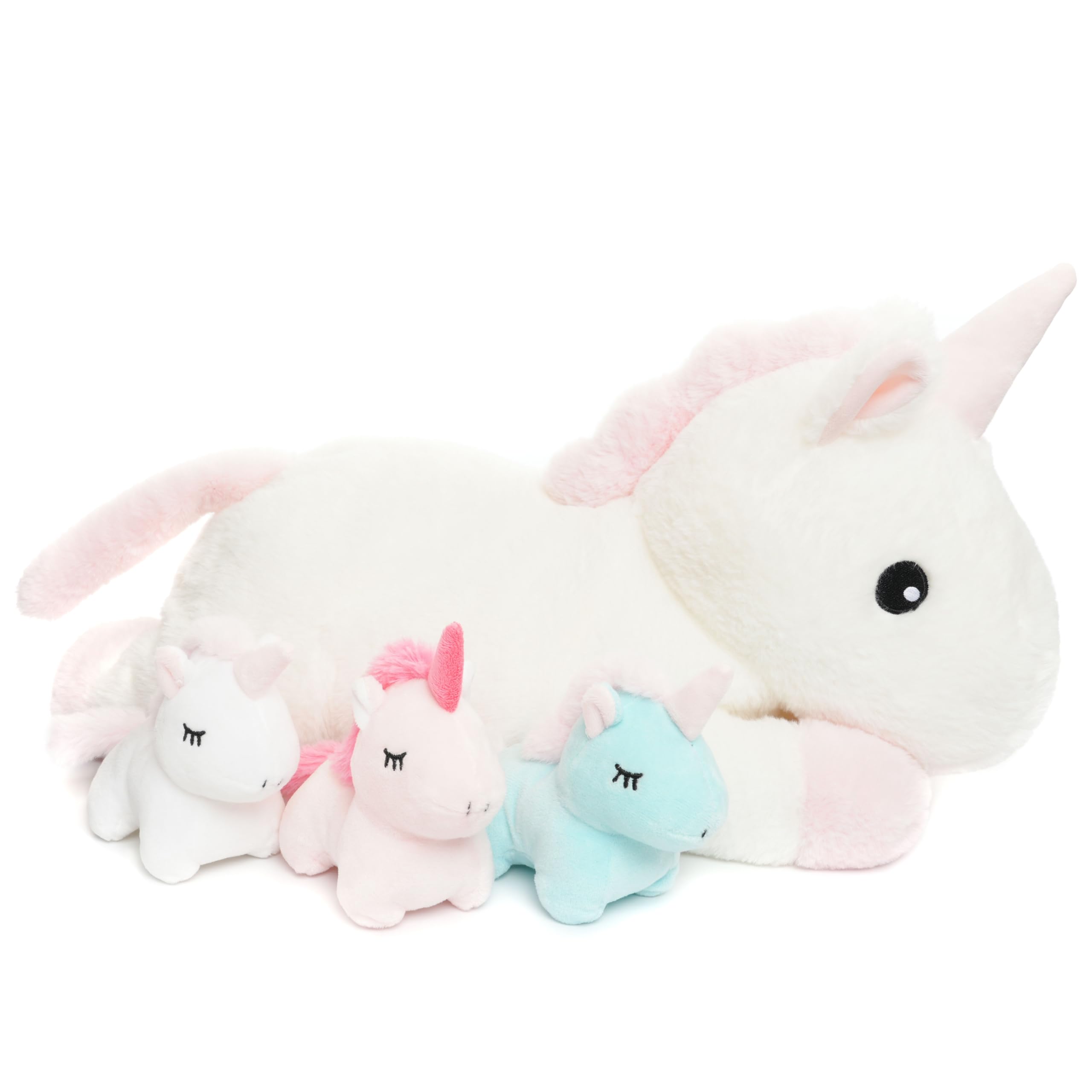 WEIGEDU Unicorn Toys for Girls Ages 1 2 3 4 5 6 7 8 Years, Mommy Stuffed Animal with 3 Babies Unicorns in Her Tummy, Soft Plush Toys Set for Baby Toddler Kids Valentines Birthday Gifts