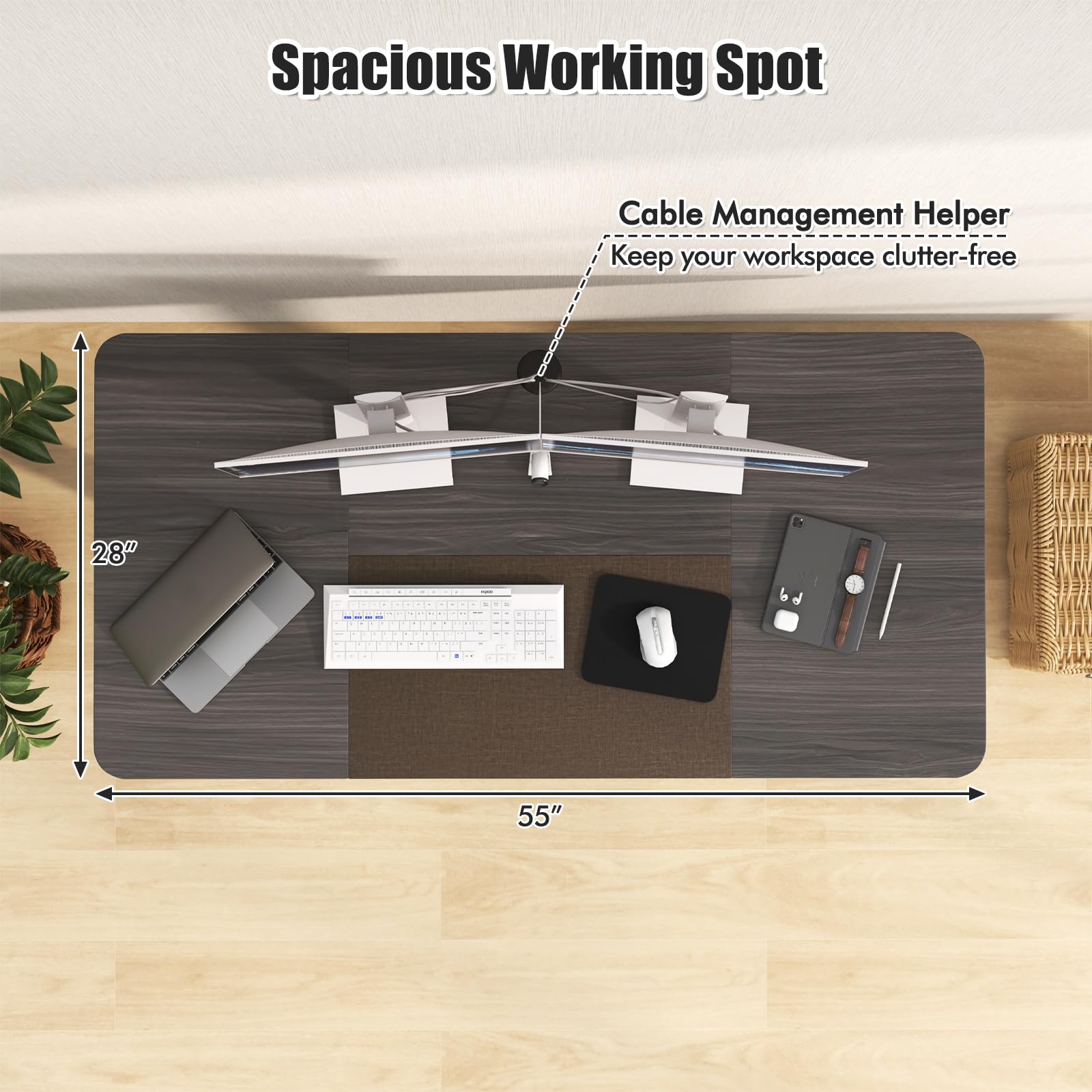 Tangkula 55 x 28 Inch Large Electric Standing Desk, Height Adjustable Sit to Stand Desk with Powerful Motor & Anti-Collision Design, Ergonomic Stand Up Workstation with Metal Frame, Home Office Desk
