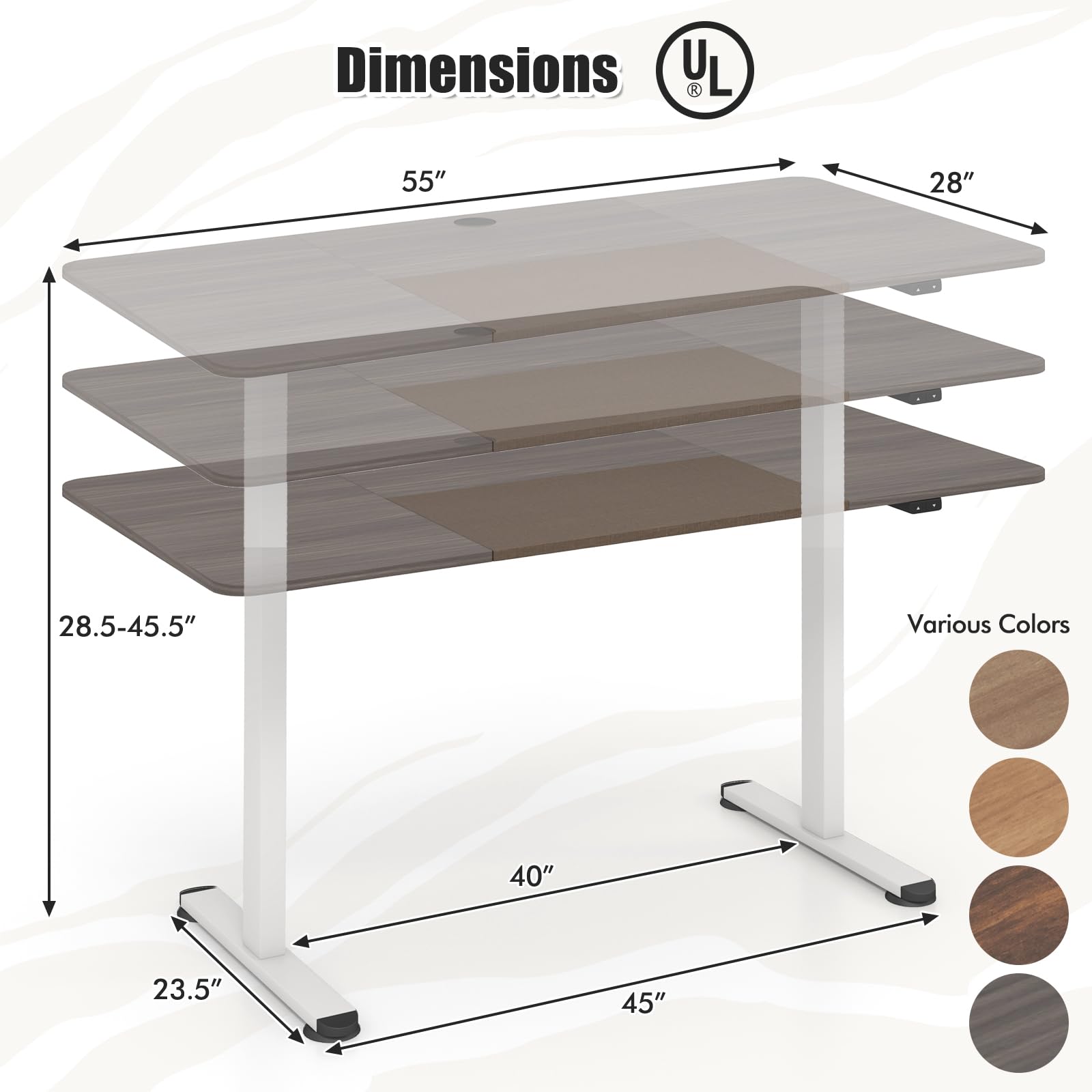 Tangkula 55 x 28 Inch Large Electric Standing Desk, Height Adjustable Sit to Stand Desk with Powerful Motor & Anti-Collision Design, Ergonomic Stand Up Workstation with Metal Frame, Home Office Desk