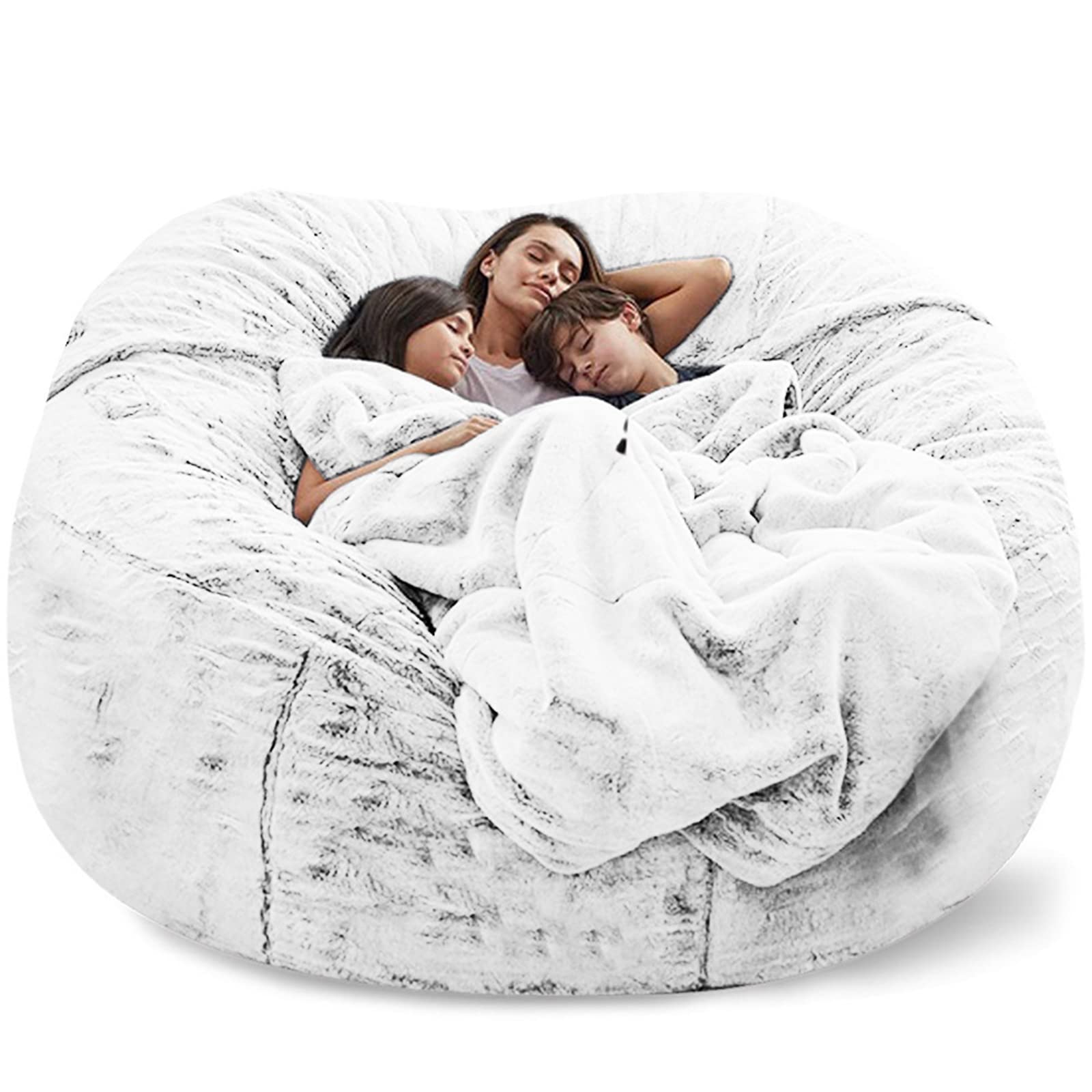 cjc Giant Fur Bean Bag Chair Cover for Kids Adults, (No Filler) Living Room Furniture Big Round Soft Fluffy Faux Fur Beanbag Lazy Sofa Bed Cover,Snow White,6FT 150 * 75cm