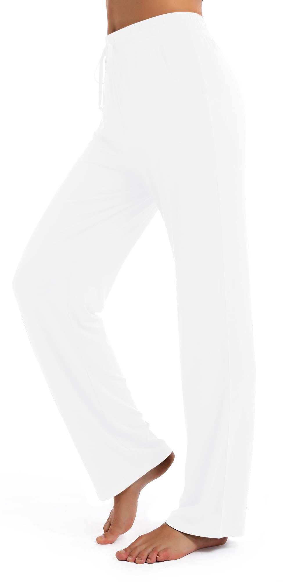 Urban CoCo Women's Straight Leg Long Pants Elastic High Waist Drawstring Casual Trousers with Pockets (White, 2XL)