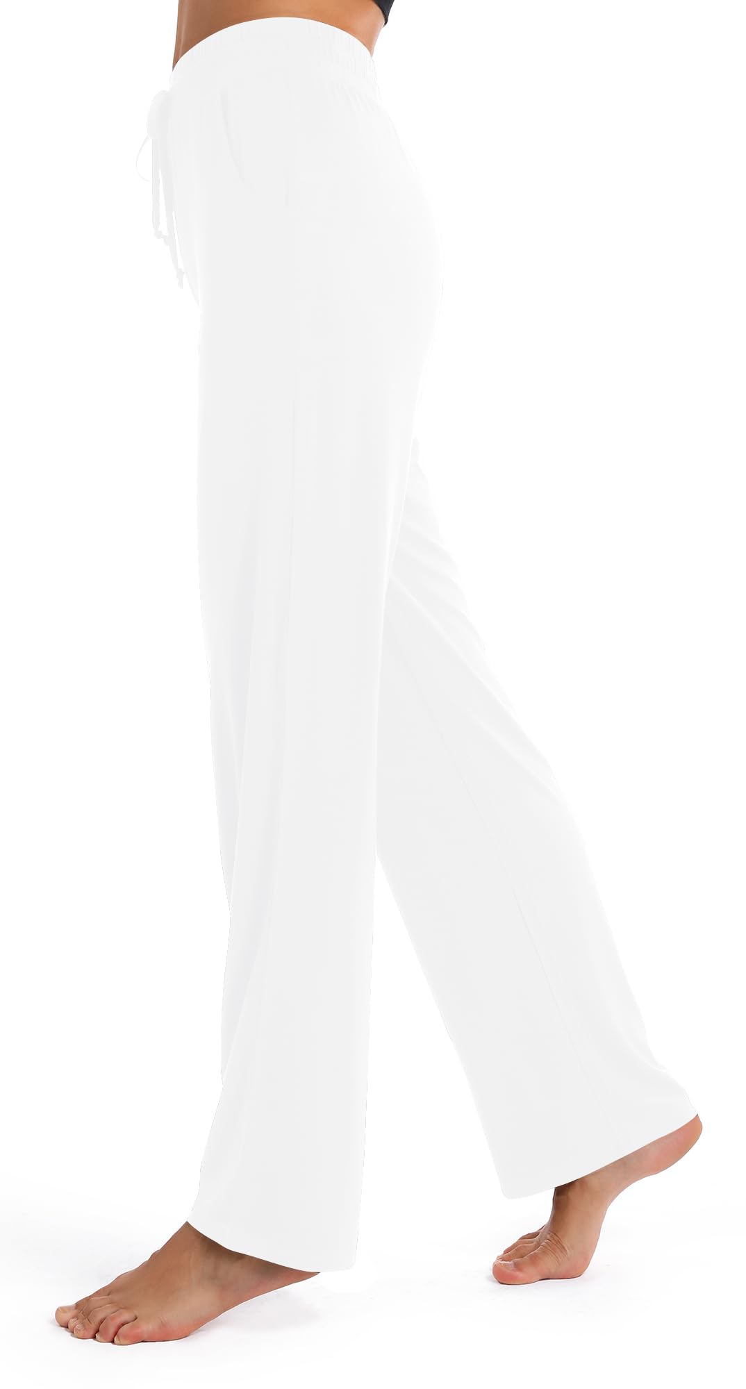 Urban CoCo Women's Straight Leg Long Pants Elastic High Waist Drawstring Casual Trousers with Pockets (White, 2XL)