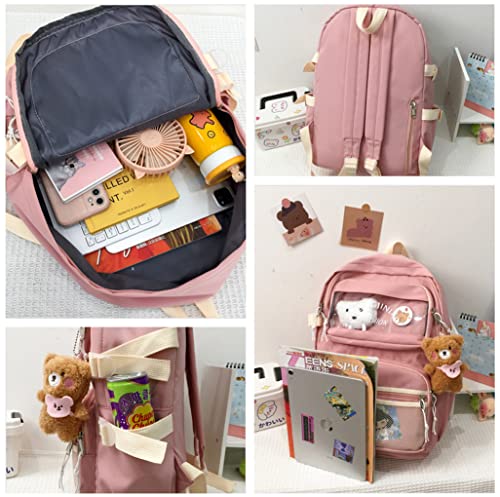 NUFR Kawaii Backpack With Kawaii Pin Kawaii Pendent Bear Kawaii Sticker Kawaii Bag Cute Mesh Lace (Blue)