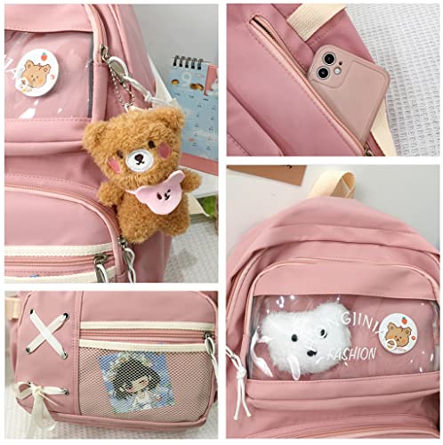 NUFR Kawaii Backpack With Kawaii Pin Kawaii Pendent Bear Kawaii Sticker Kawaii Bag Cute Mesh Lace (Blue)