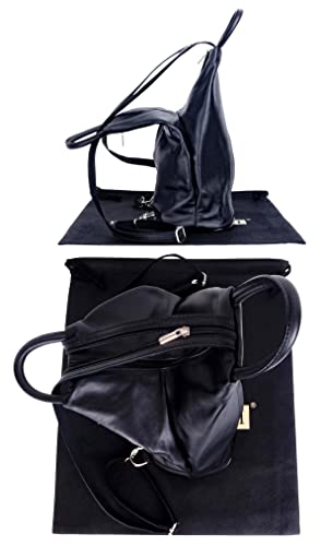 Primo Sacchi Italian Soft Black Leather Top Handle Shoulder Bag Rucksack Backpack Medium