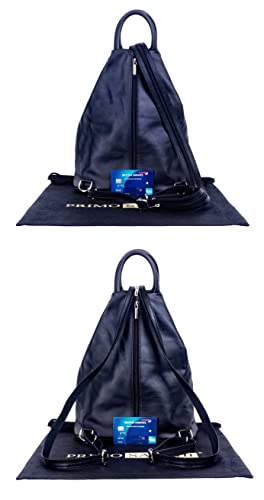 Primo Sacchi Italian Soft Black Leather Top Handle Shoulder Bag Rucksack Backpack Medium