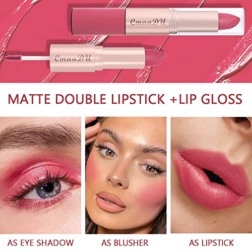 evpct 2 In 1 Deep Red Matte Lipstick & Long Lasting Smudge Proof Liquid Lipstick Lip Gloss Stain 3Pcs Set for Women Red Rose Nude Pink Matte Mate Vegan Long Lasting Lipstick 24 Hour Pack Waterproof 3