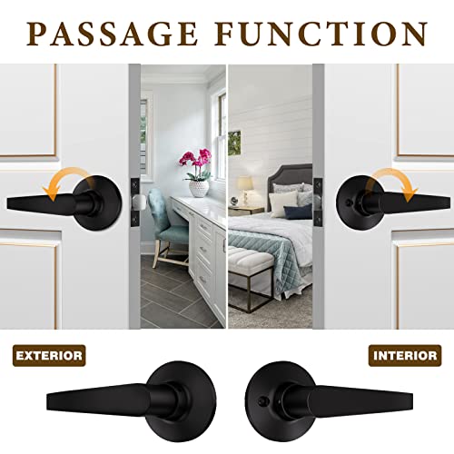 VICMEON 2 Pack Passage Lever Door Handle, Classic Keyless Door Lever Set, Passage Door Lever for Hallway and Closet, Reversible for Right and Left Side, Matte Black