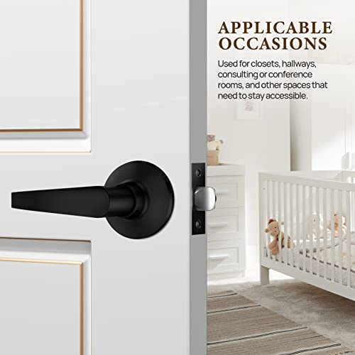 VICMEON 2 Pack Passage Lever Door Handle, Classic Keyless Door Lever Set, Passage Door Lever for Hallway and Closet, Reversible for Right and Left Side, Matte Black
