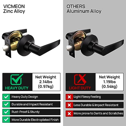 VICMEON 2 Pack Passage Lever Door Handle, Classic Keyless Door Lever Set, Passage Door Lever for Hallway and Closet, Reversible for Right and Left Side, Matte Black