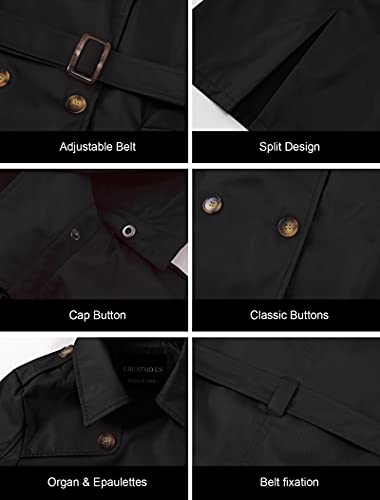 CREATMO US Plus Size Trench Coats for Women Coat Long Mid Length Relaxed-Fit Water-Resistant Black 4X