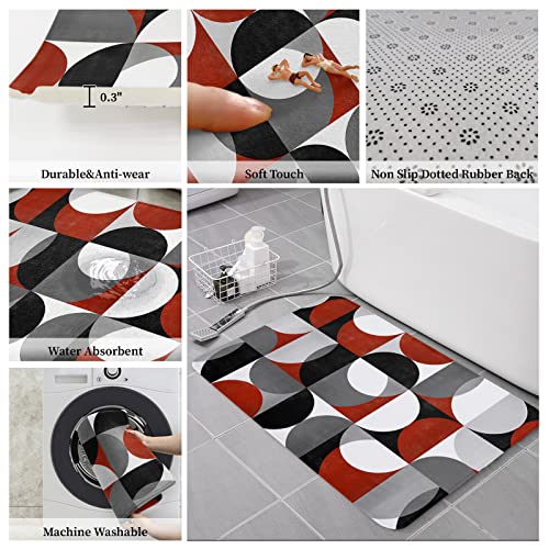 Middle Ages Kitchen Mats and Rugs, Anti-Slip Kitchen Floor Mats, Water Absorbent Comfort Memory Foam Standing Mats for Office, Sink, Laundry, Kitchen Grey Red Black Abstract Geometric Texture