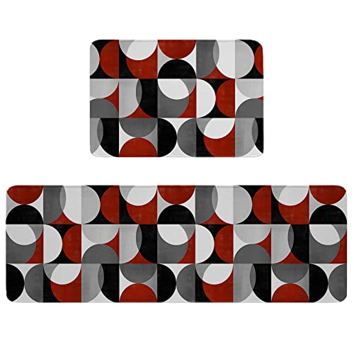 Middle Ages Kitchen Mats and Rugs, Anti-Slip Kitchen Floor Mats, Water Absorbent Comfort Memory Foam Standing Mats for Office, Sink, Laundry, Kitchen Grey Red Black Abstract Geometric Texture