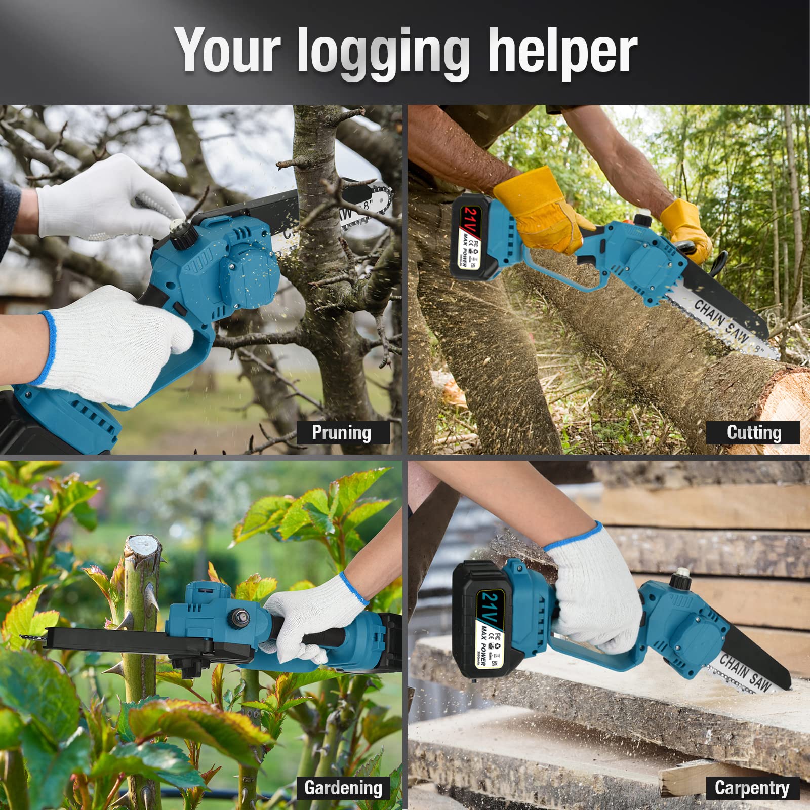 SHAVINGFUN Mini Chainsaw,Mini Chainsaw Cordless 8 and 6-inch 2-in-1 Brushless Motor Chainsaw Kits