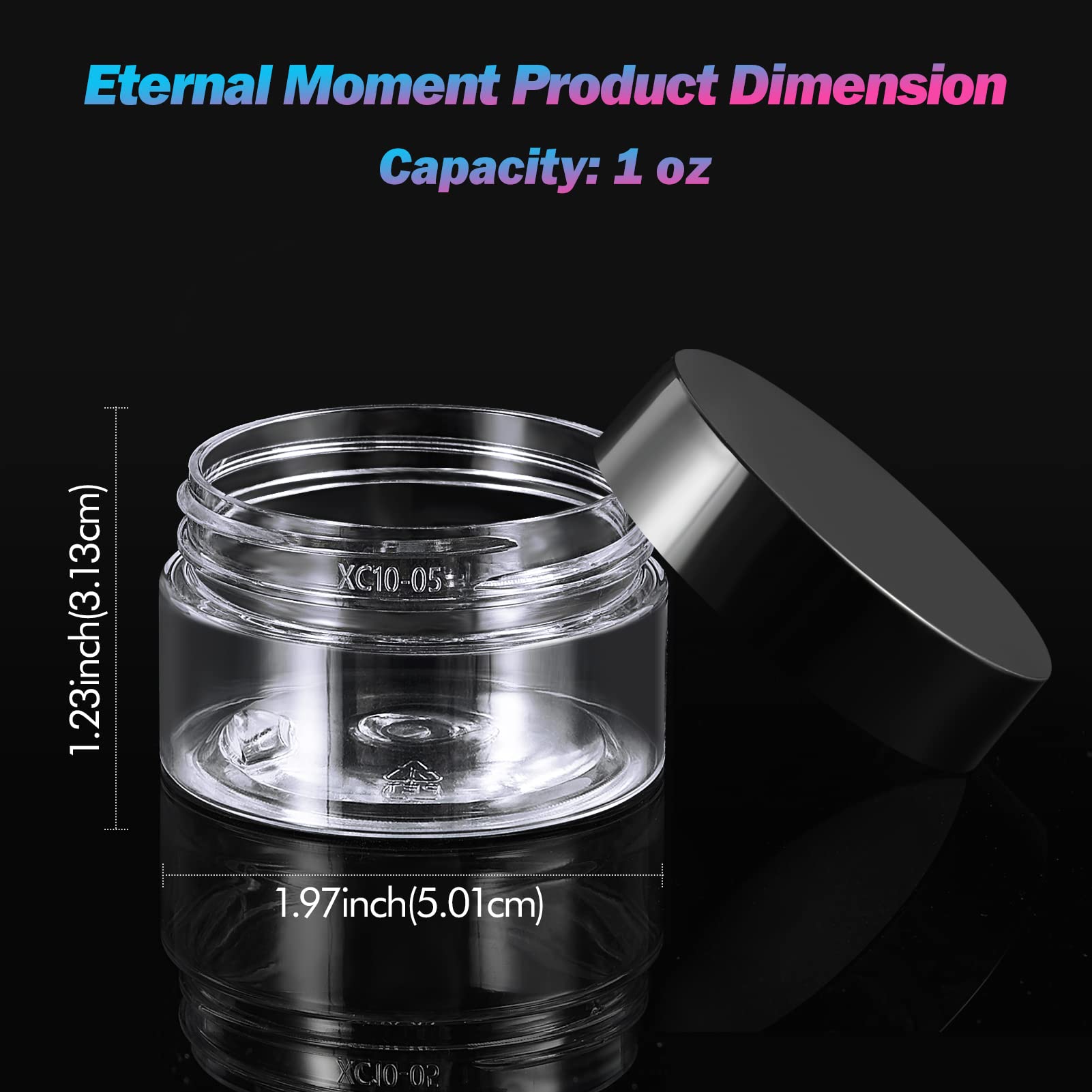 50 Pack 1 OZ Plastic Jars Round Clear Cosmetic Container Jar with Lids, Eternal Moment Plastic Slime Jars for Lotion, Cream, Ointments, Makeup, Eye shadow, Rhinestone, Samples, Pot, Travel Storage