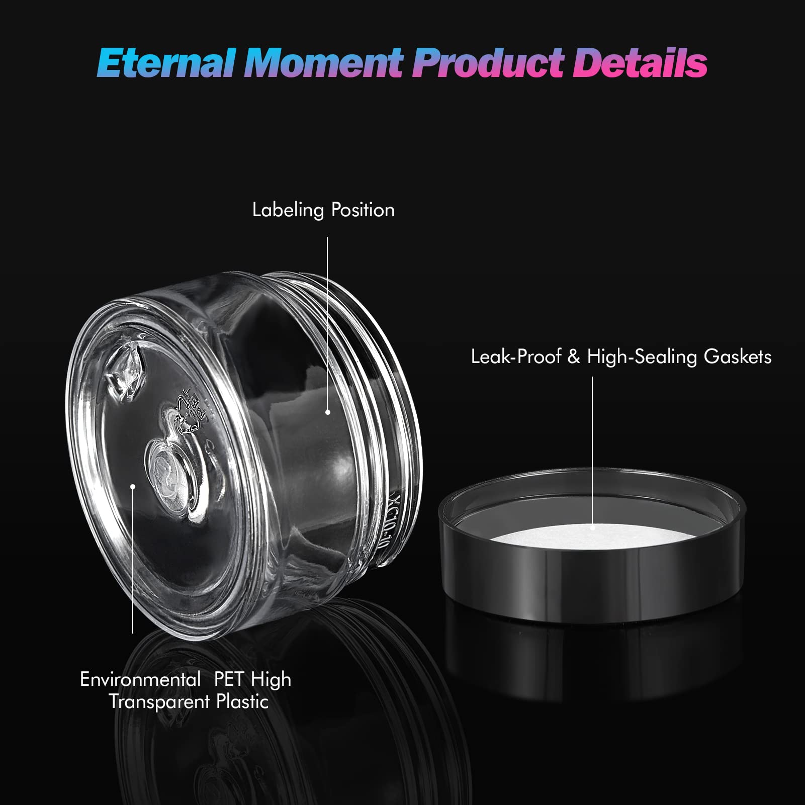 50 Pack 1 OZ Plastic Jars Round Clear Cosmetic Container Jar with Lids, Eternal Moment Plastic Slime Jars for Lotion, Cream, Ointments, Makeup, Eye shadow, Rhinestone, Samples, Pot, Travel Storage
