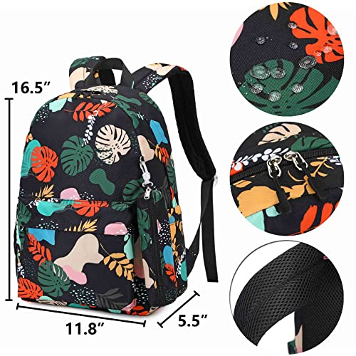 Baolab Girls Teen School Backpack with Lunch Bag Pencil Case Bookbag Set Water Resistant Daypacks Lightweight (Black)